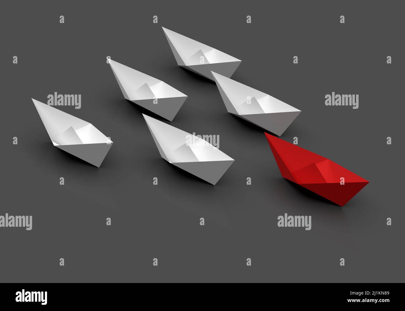 Leadership and business concept. One red leader ship leads other ships ...