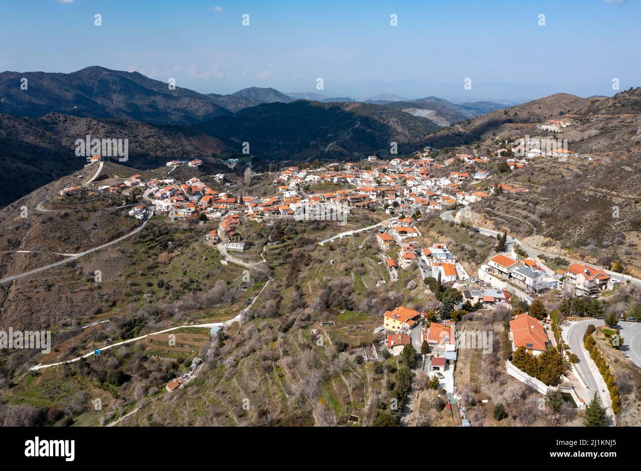 Aerial view of Farmakas mountain village, located in the Nicosia ...