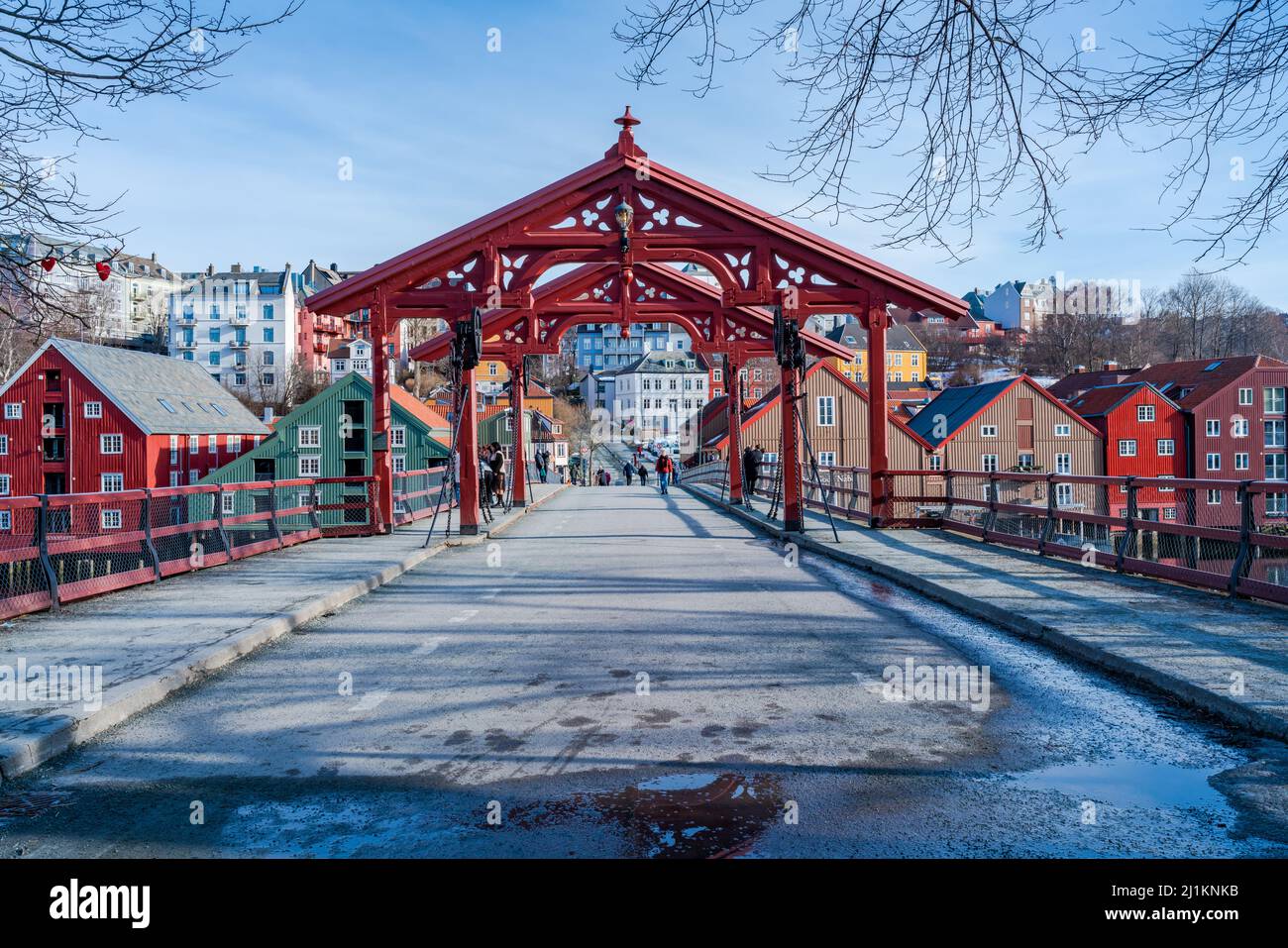 TRONDHEIM, NORWAY - MARCH 08 2022: Gamle Bybro bridge across the ...