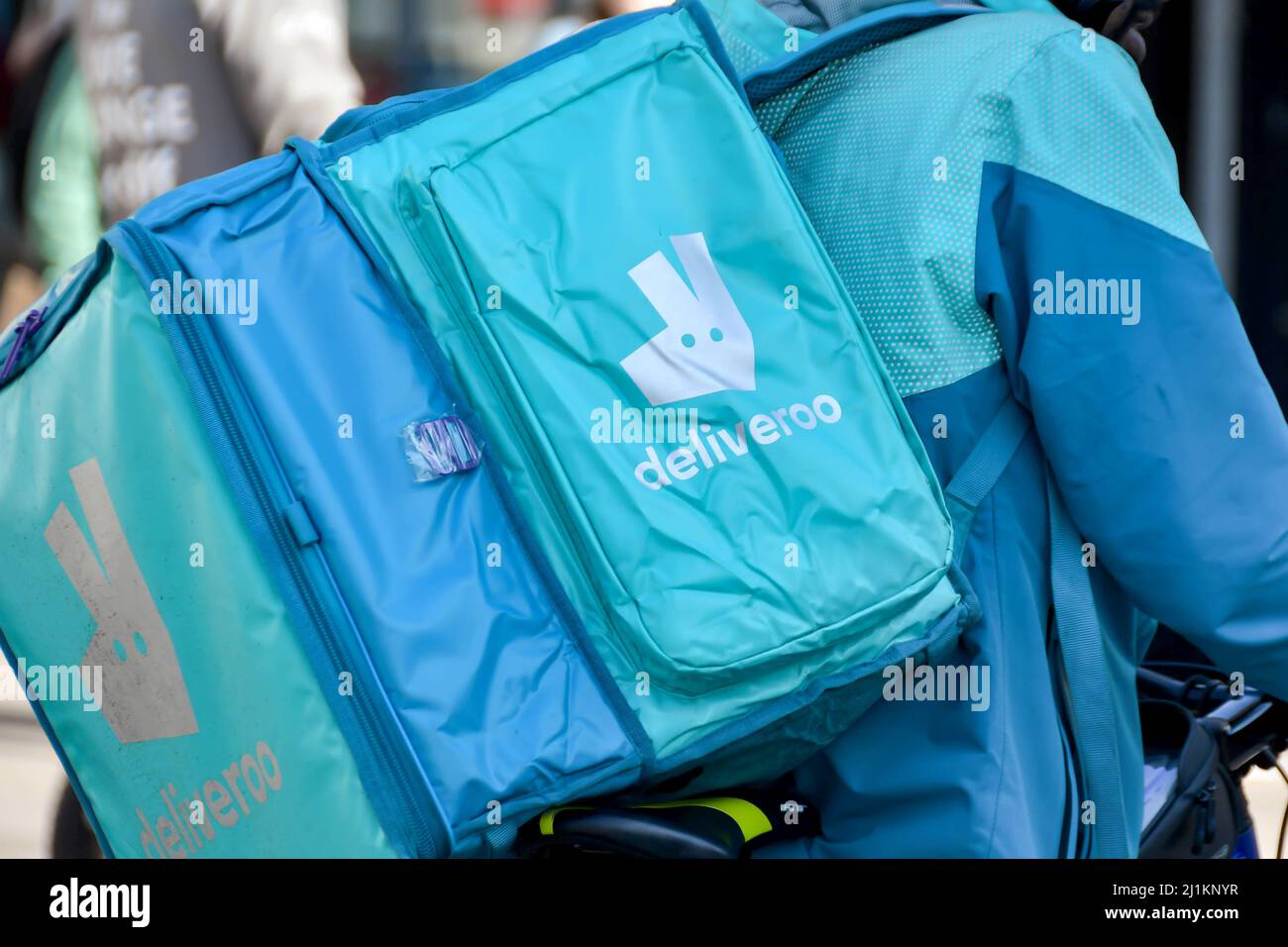 Cardiff, Wales - March 2022: Cycle courier for the Deliveroo food ...