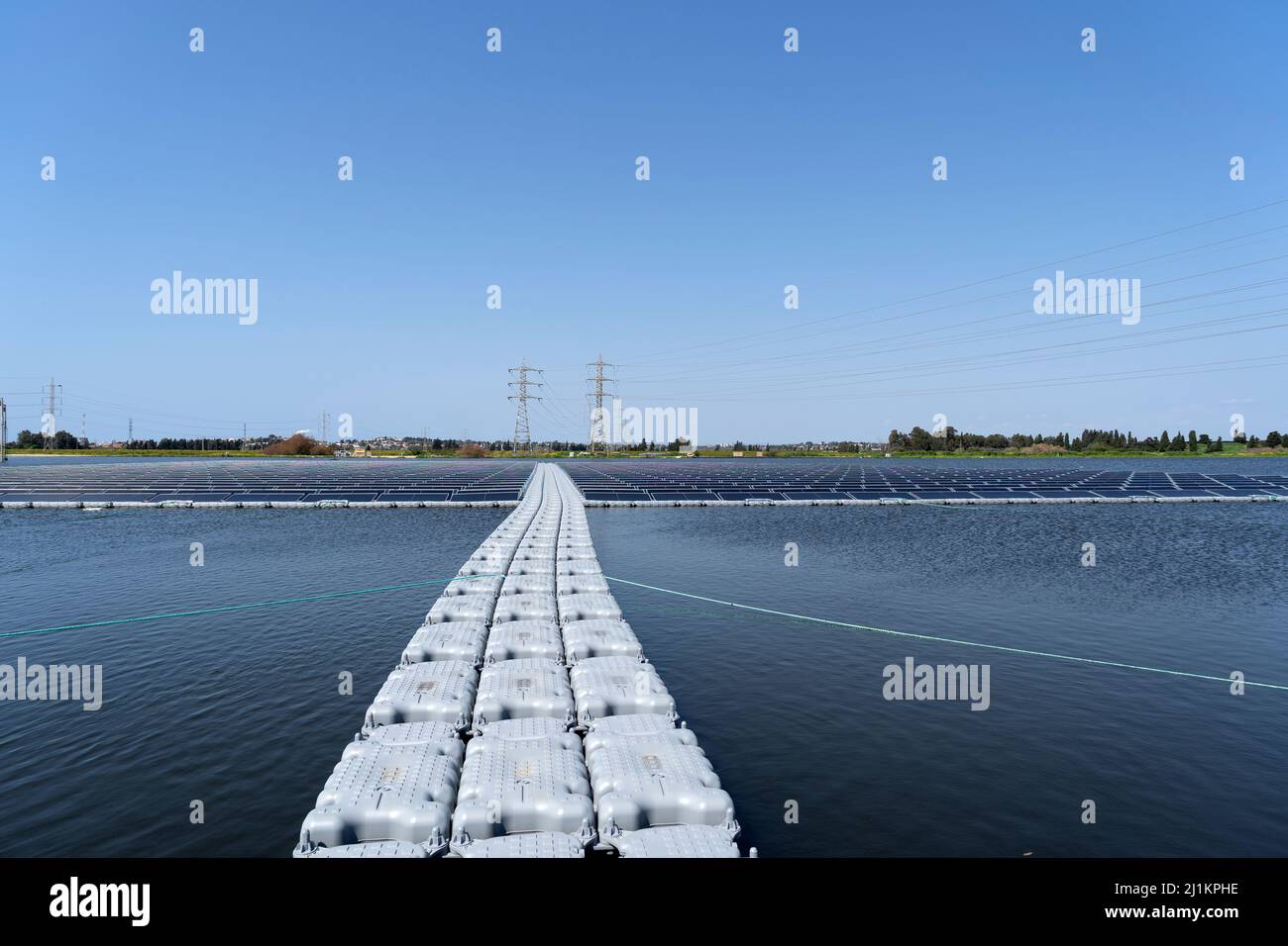 Solar panel farm on a fish pond for electricity generation Stock Photo ...