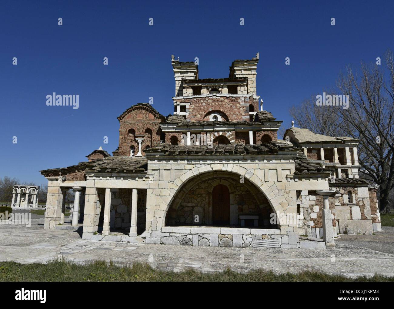 Landscape with scenic view of Aghia Fotini a peculiar Christian church ...