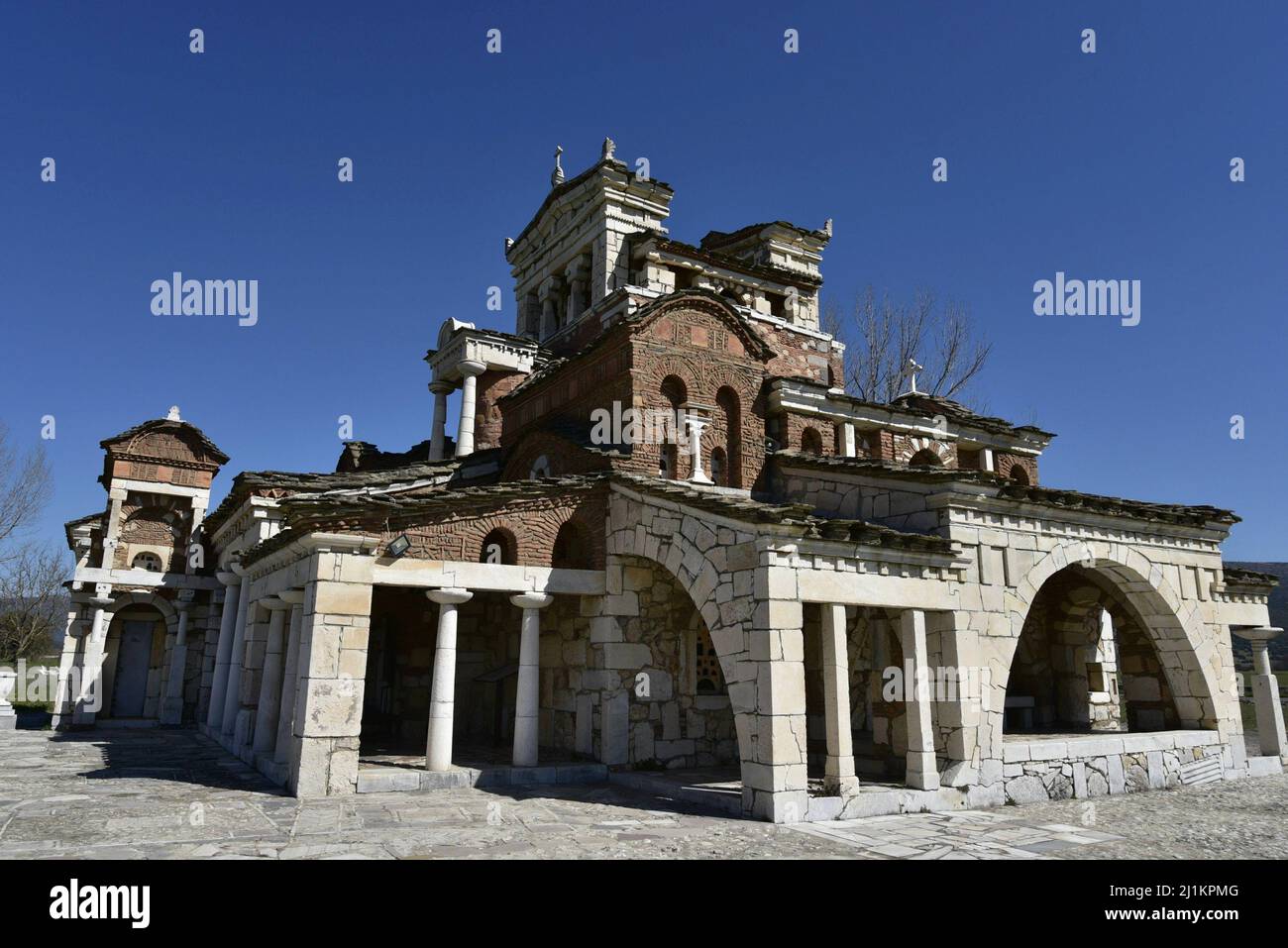 Landscape with scenic view of Aghia Fotini a peculiar Christian church ...