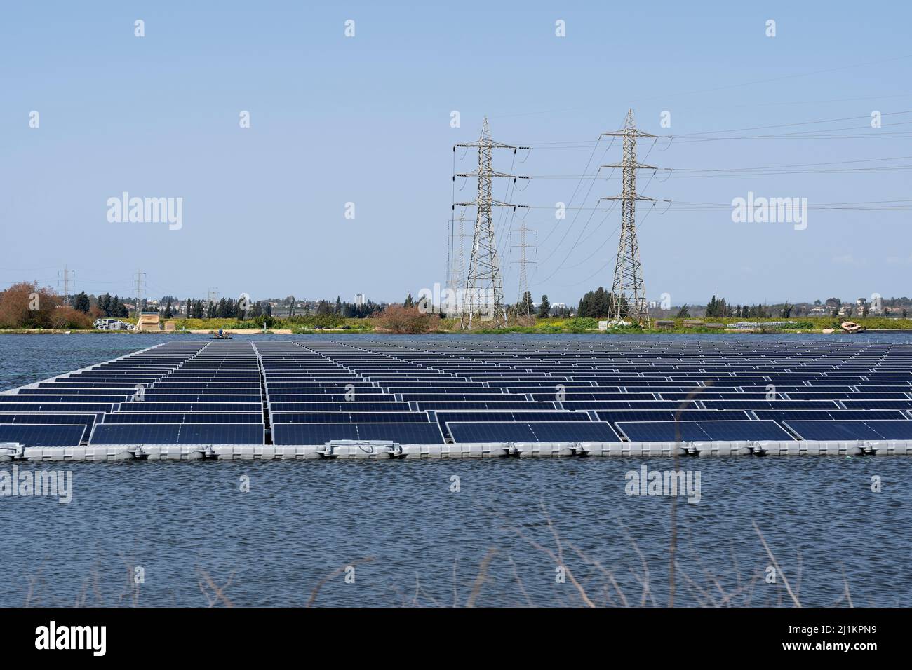 Solar panel farm on a fish pond for electricity generation Stock Photo ...