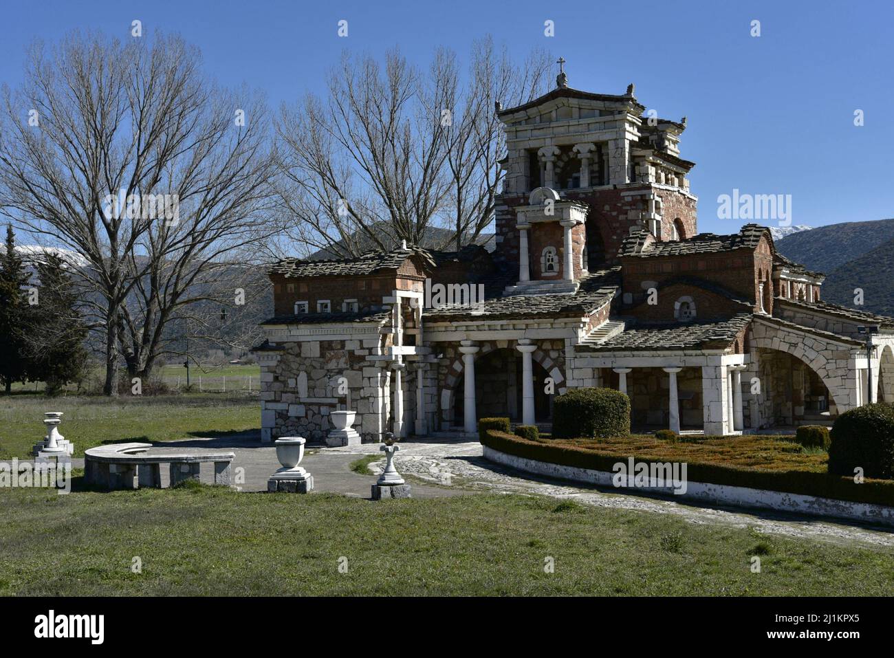 Landscape with scenic view of Aghia Fotini a peculiar Christian church ...