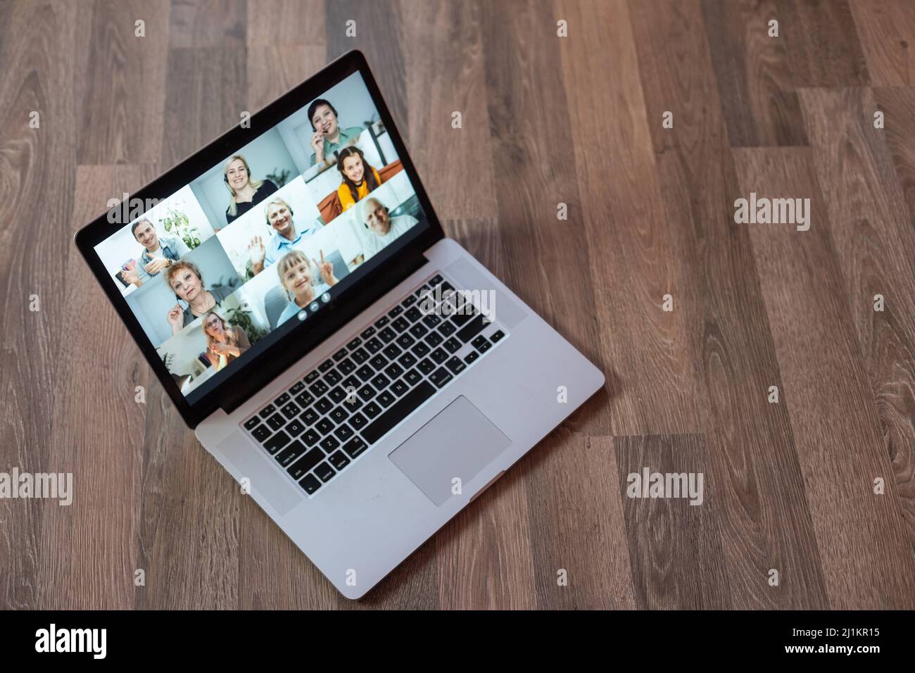 Virtual meeting online. Video conference by laptop. Online business ...