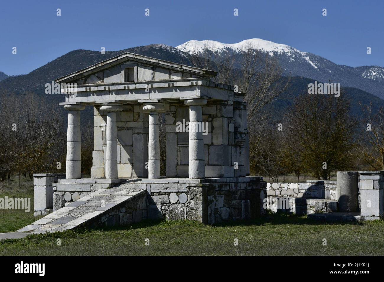 Landscape with scenic view of the Temple of Poseidon at the ...