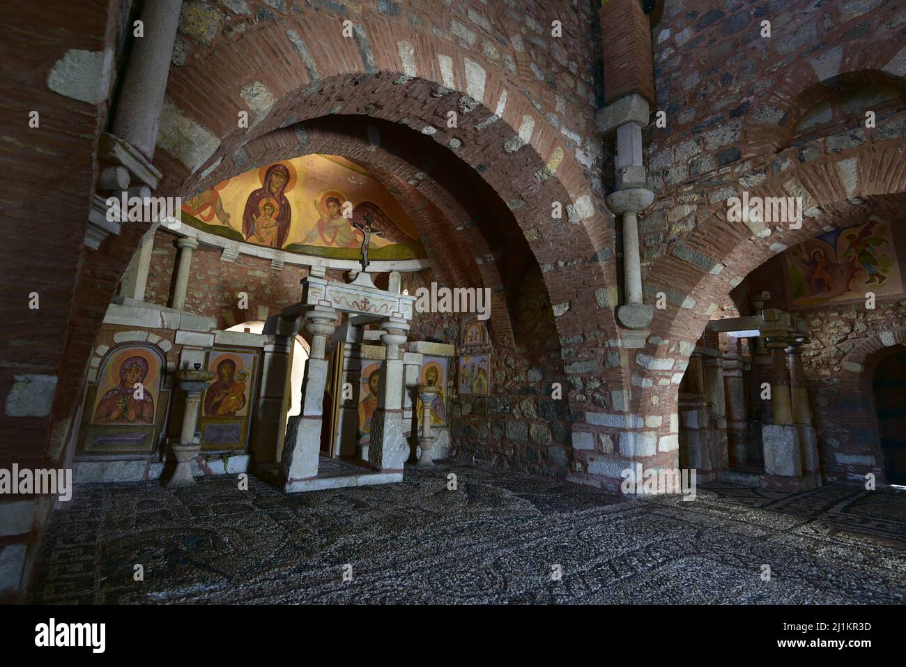 Arched interior view of Aghia Fotini a peculiar Christian church with ...