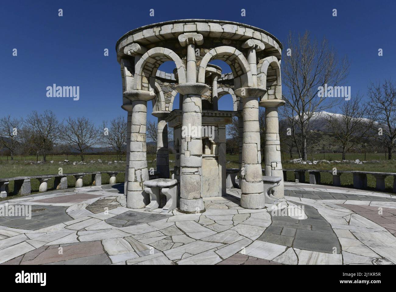 Landscape with scenic view of a memorial shrine dedicated to Poseidon ...