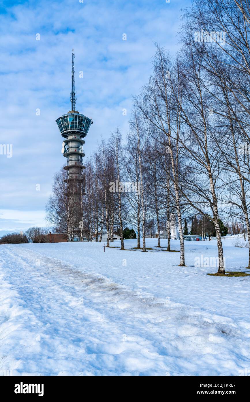TRONDHEIM, NORWAY - MARCH 10, 2022: Tyholt tower is a 126 metre tall ...
