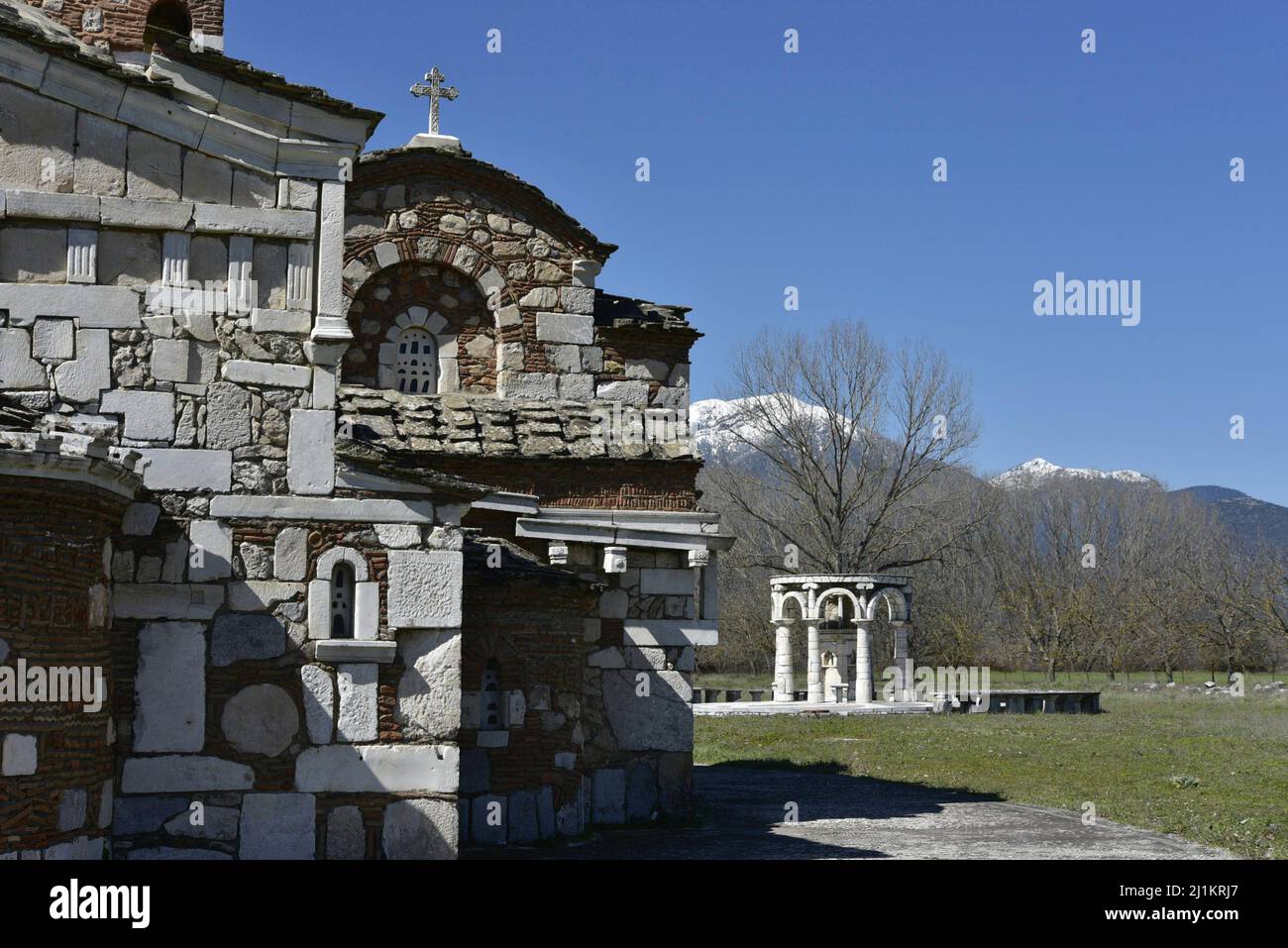 Landscape with scenic view of Aghia Fotini a peculiar Christian church ...