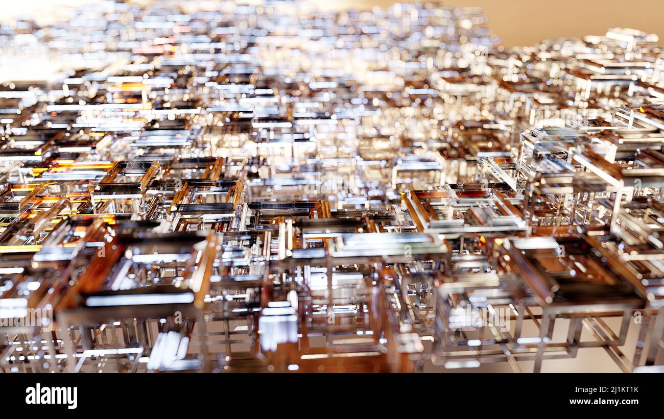 3d steel cubes, Abstract flying, fluorescent light, glowing neon cubes ...