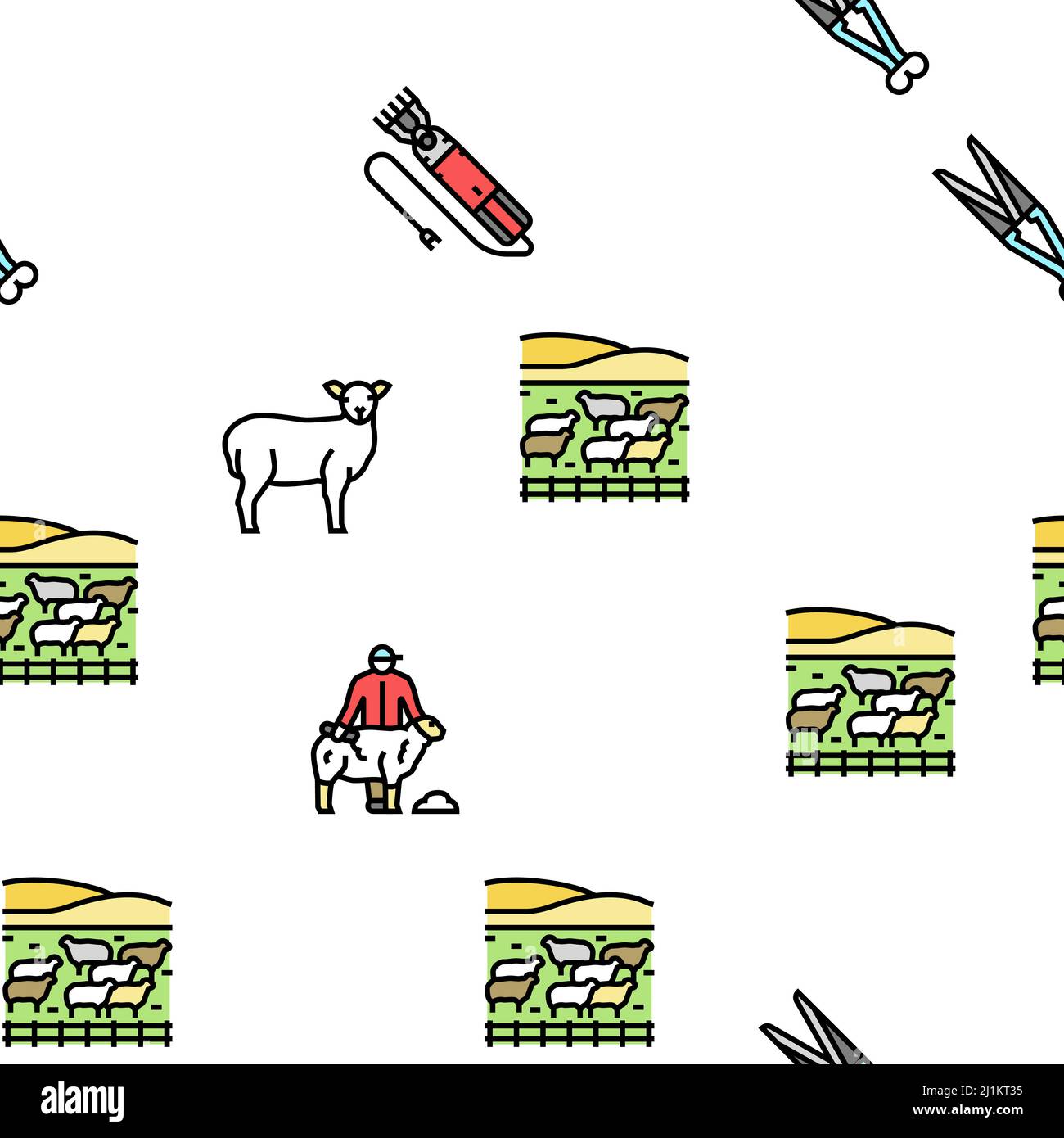 Sheep Breeding Farm Business Vector Seamless Pattern Stock Vector Image ...