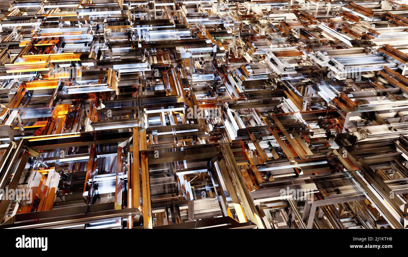 3d steel cubes, Abstract flying, fluorescent light, glowing neon cubes ...