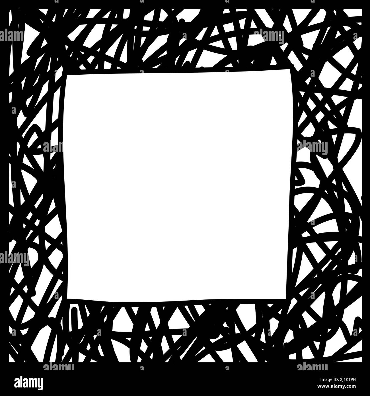 Black square frame, chaotic hatching mesh. Black and white design ...