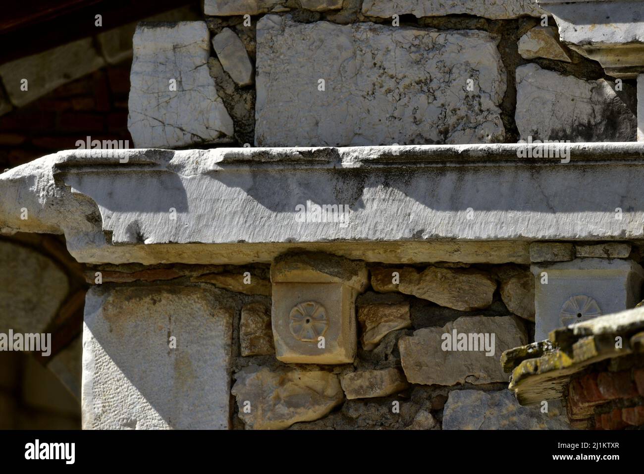 Stone and marble wall of Aghia Fotini a peculiar Christian church with ...