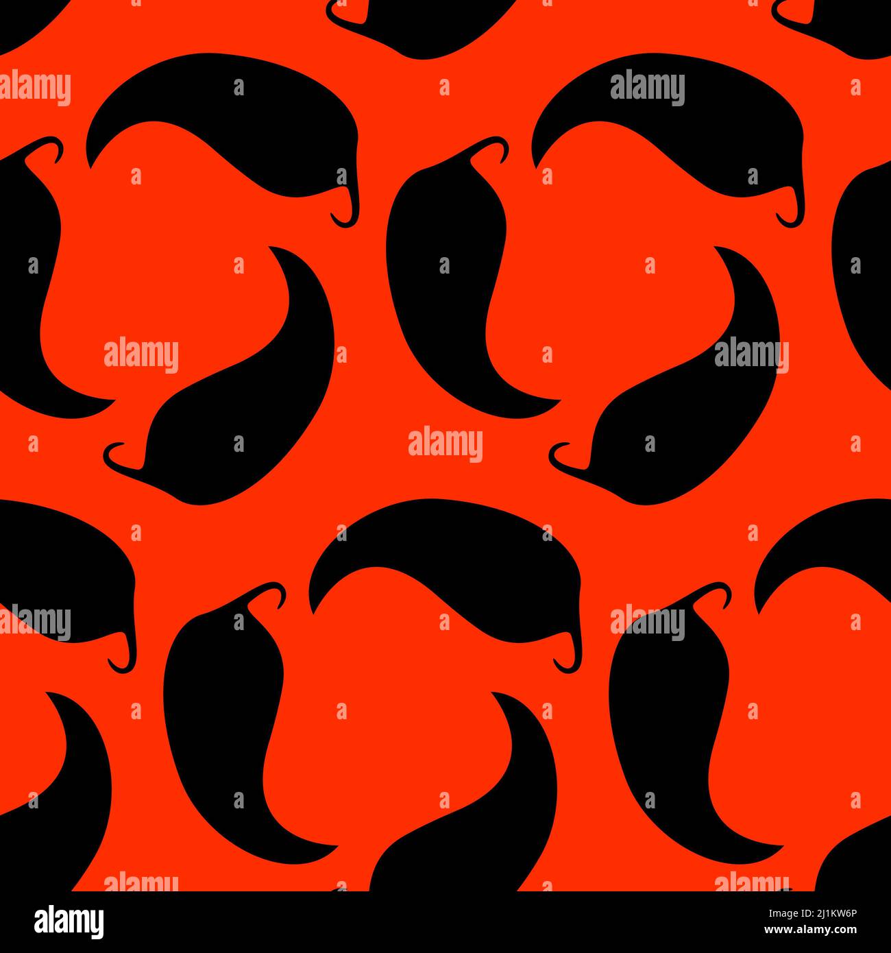 Seamless pattern, black chili pepper on a red background, illustration ...