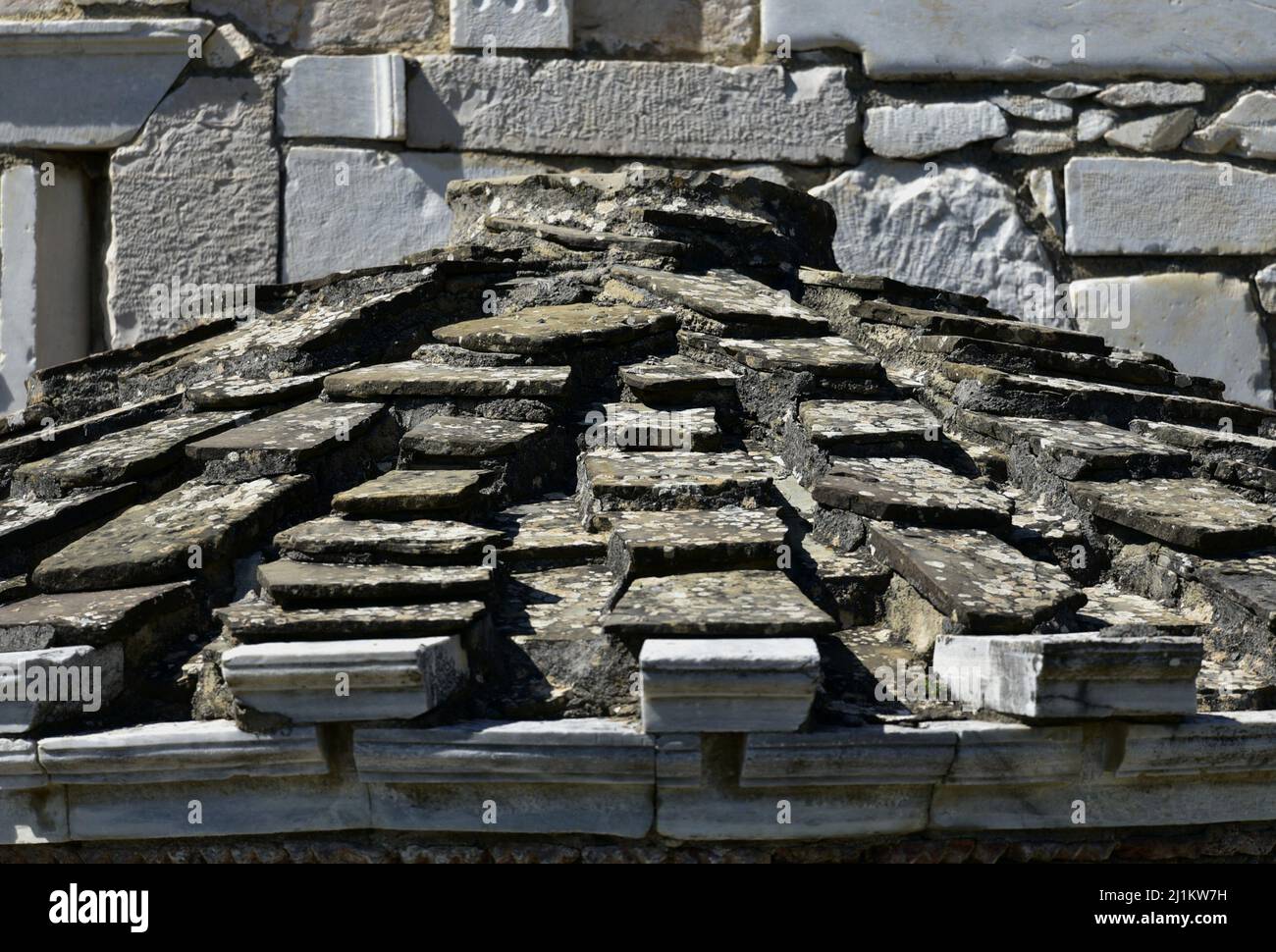 Stone and slate rooftop of Aghia Fotini a peculiar Christian church ...