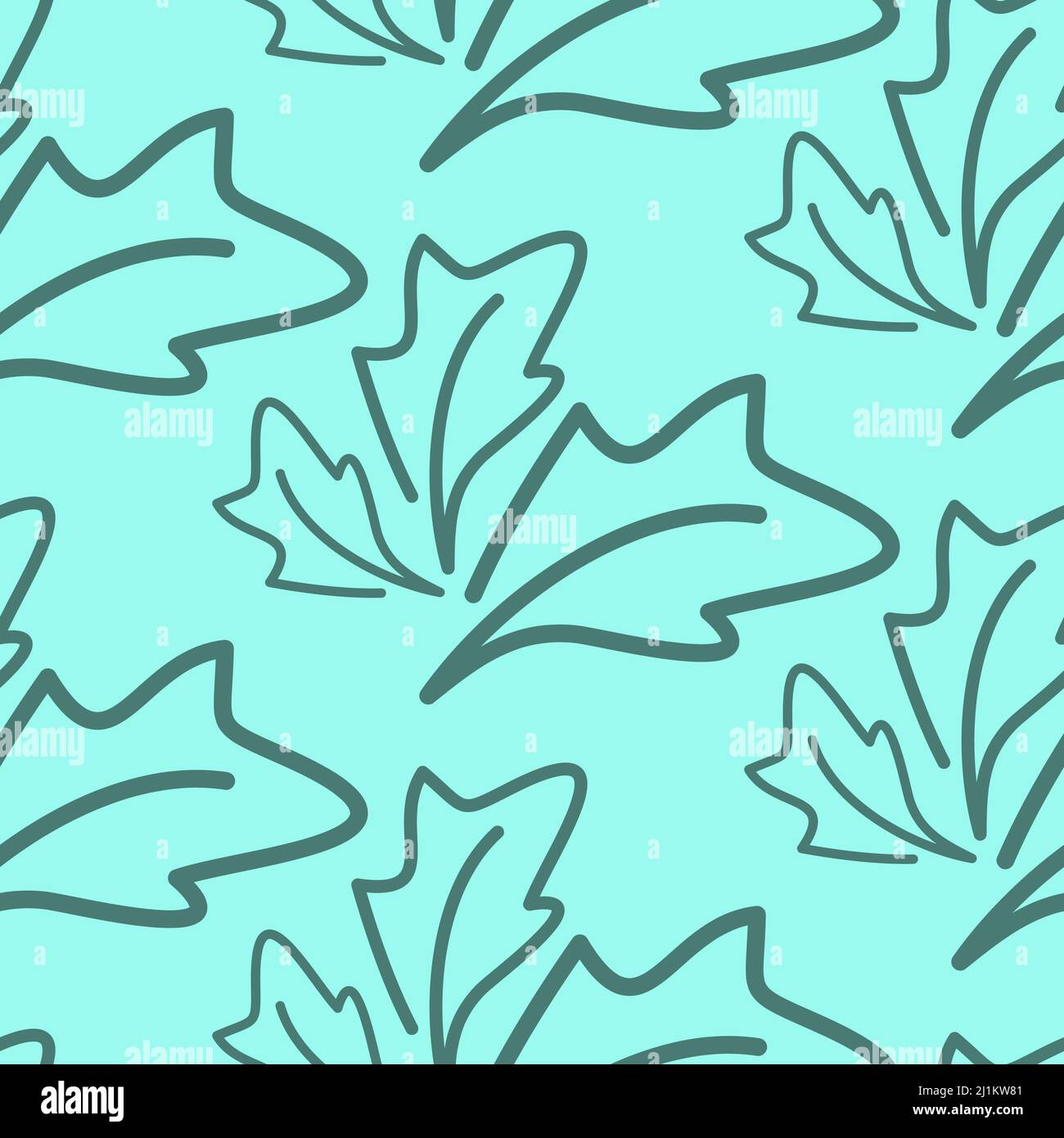 Three leaves on a blue background seamless pattern, organic leaf ...