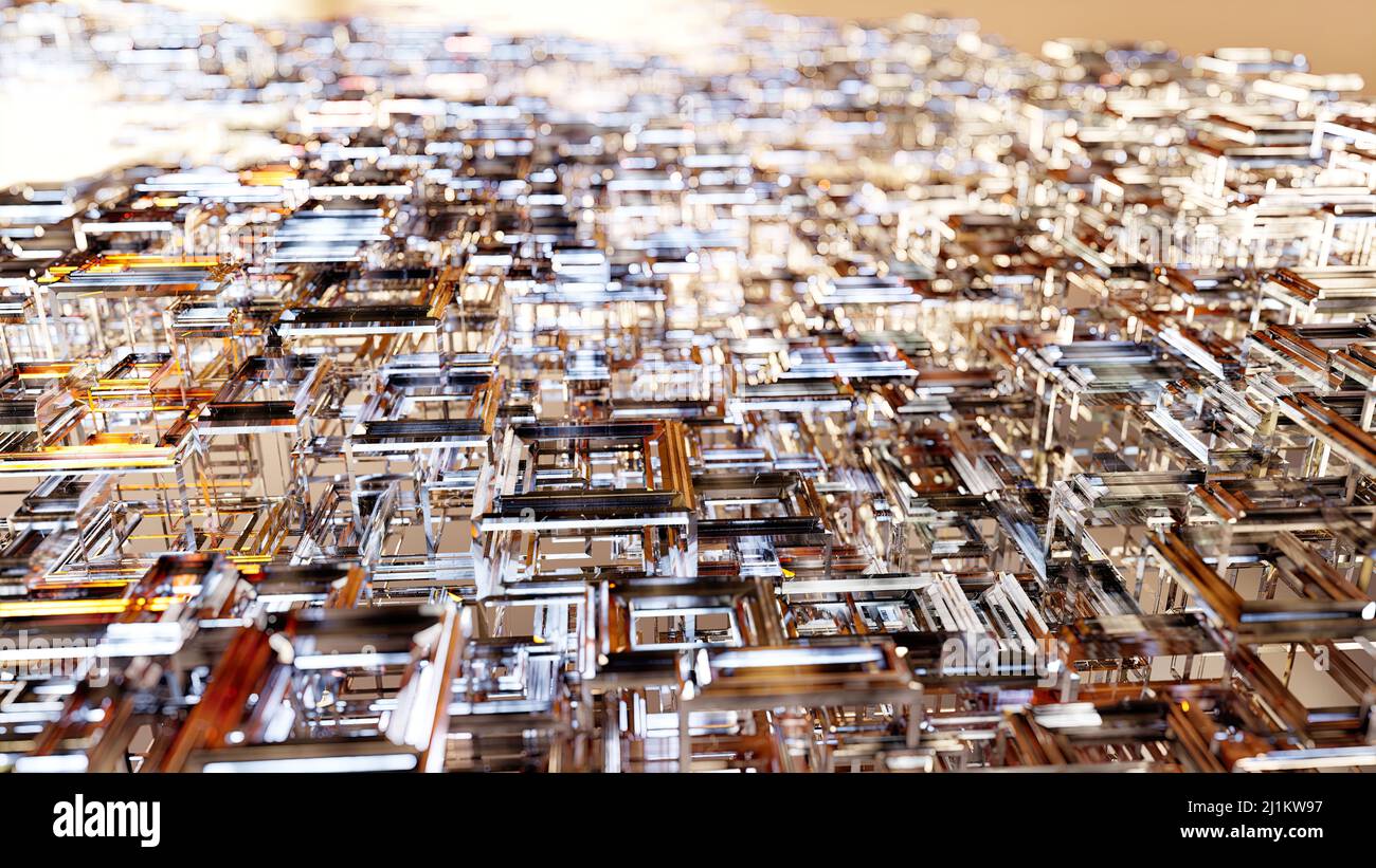 3d steel cubes, Abstract flying, fluorescent light, glowing neon cubes ...