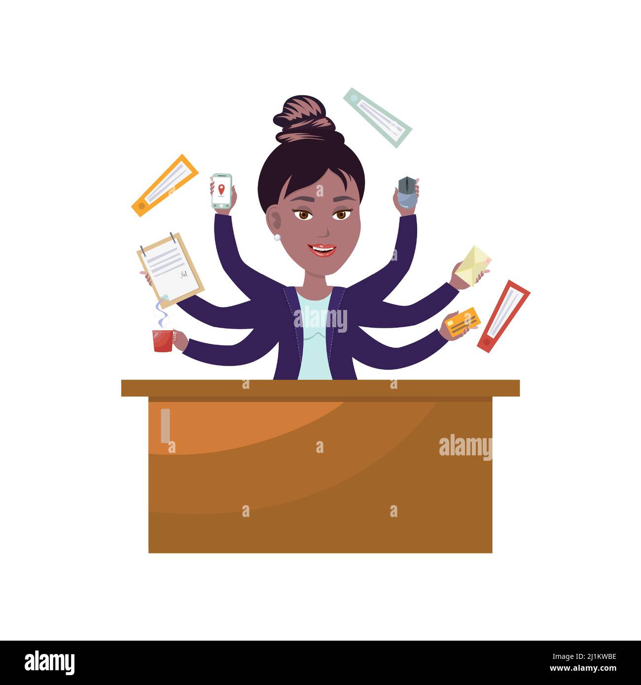 African woman administrative professional working at office. Vector ...