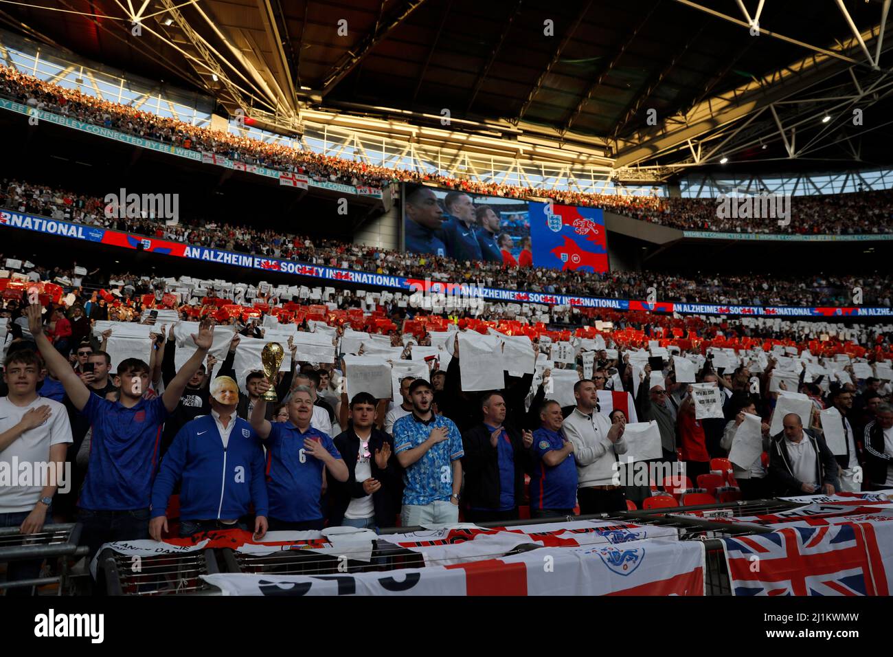 England fans sing the national anthem before the Alzheimer's Society ...