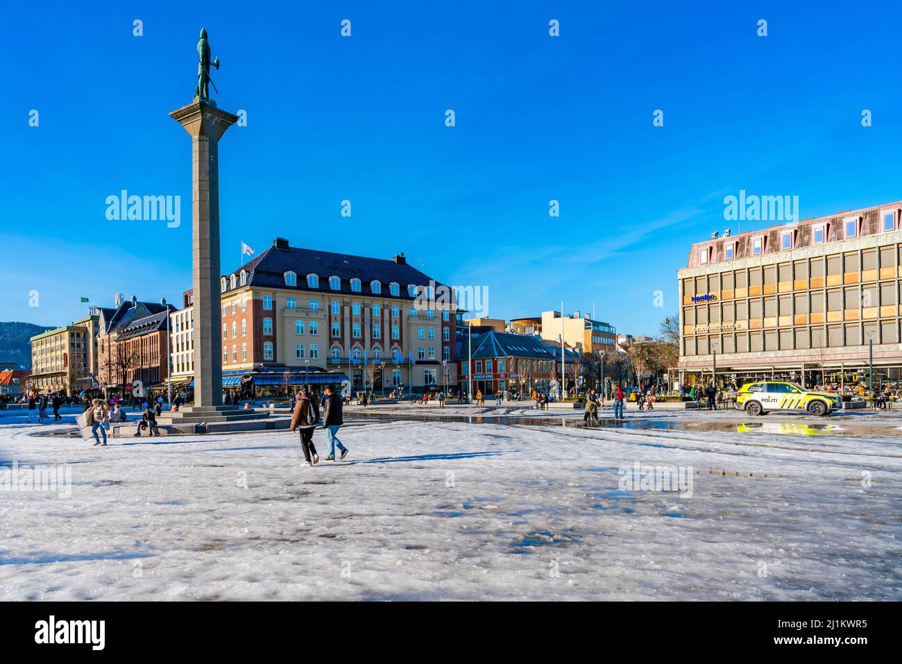 TRONDHEIM, NORWAY - MARCH 11, 2022: Market Square (Torvet) with the ...