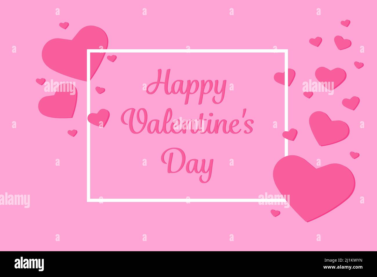 Pink greeting card Happy Valentines Day, white frame and hearts ...