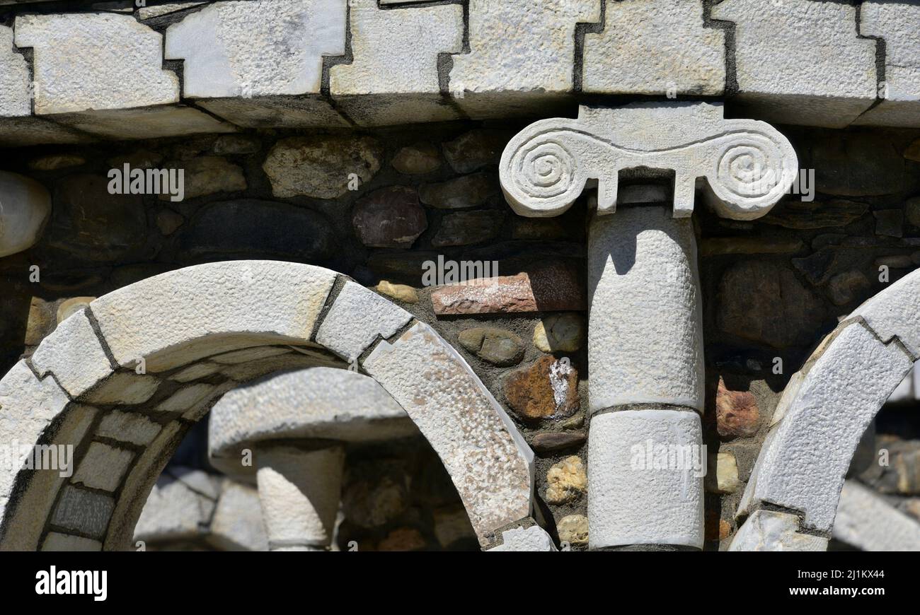 Scenic exterior wall view of Aghia Fotini a peculiar Christian church ...