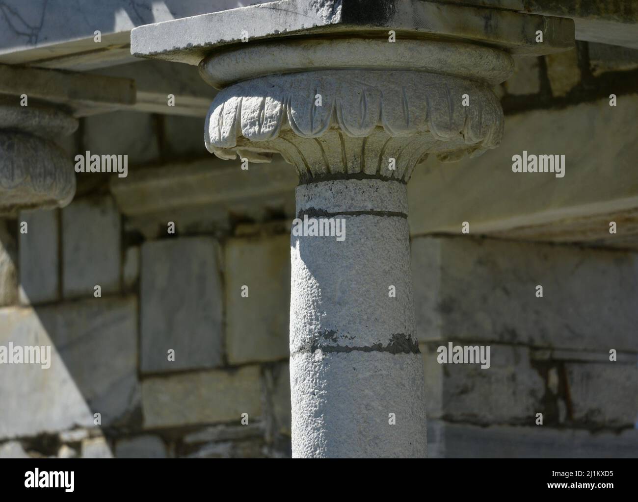 Ionic order limestone column detail of the Temple of Poseidon at the ...