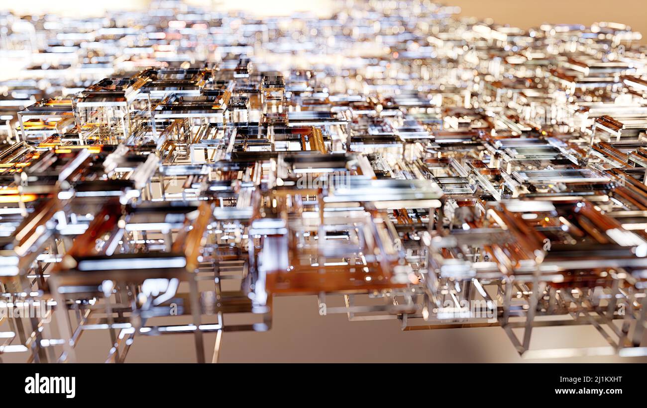 3d steel cubes, Abstract flying, fluorescent light, glowing neon cubes ...