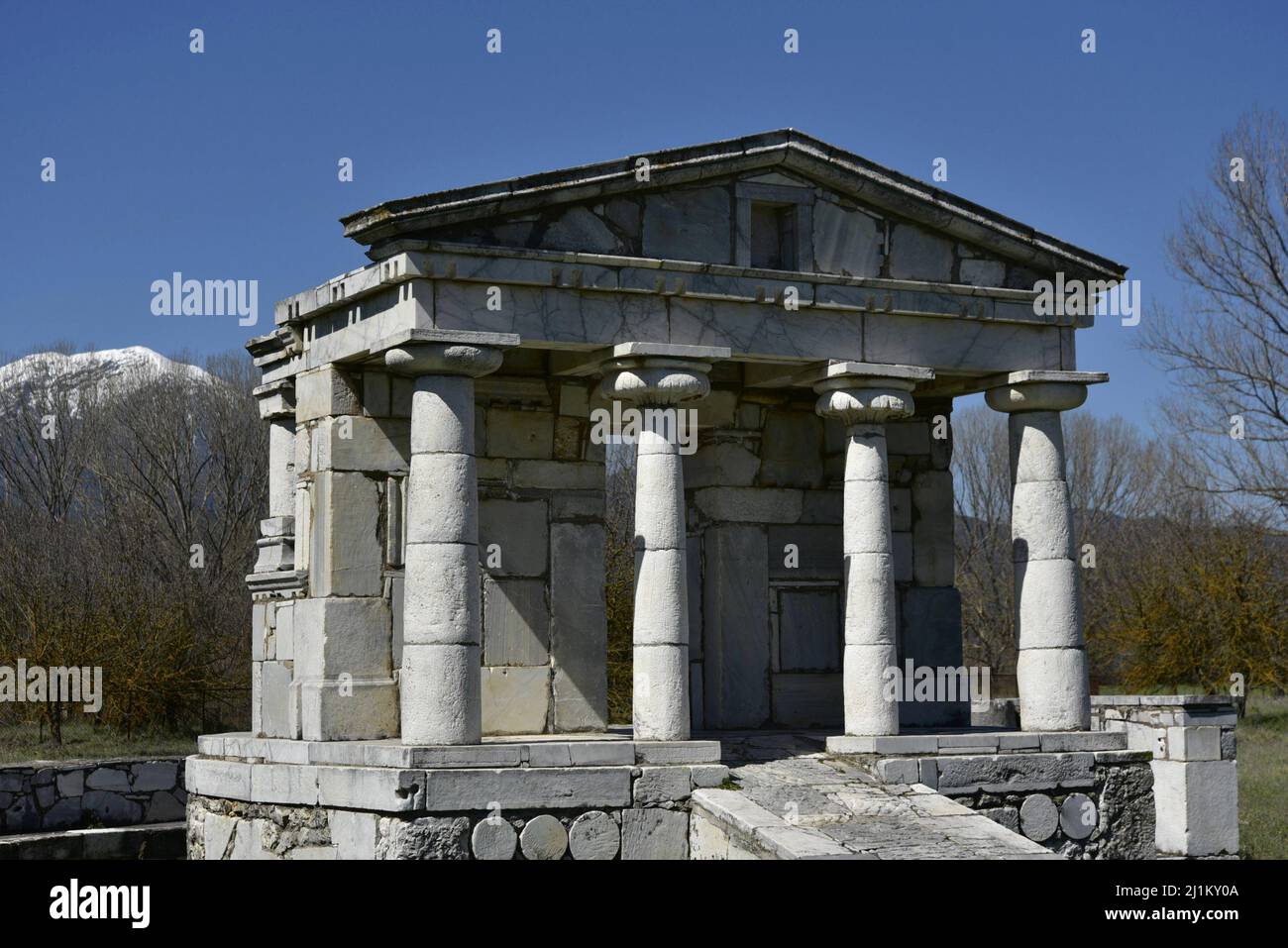 Landscape with scenic view of the Temple of Poseidon at the ...