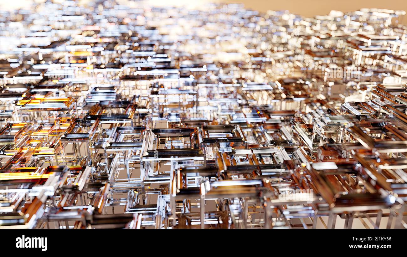 3d steel cubes, Abstract flying, fluorescent light, glowing neon cubes ...