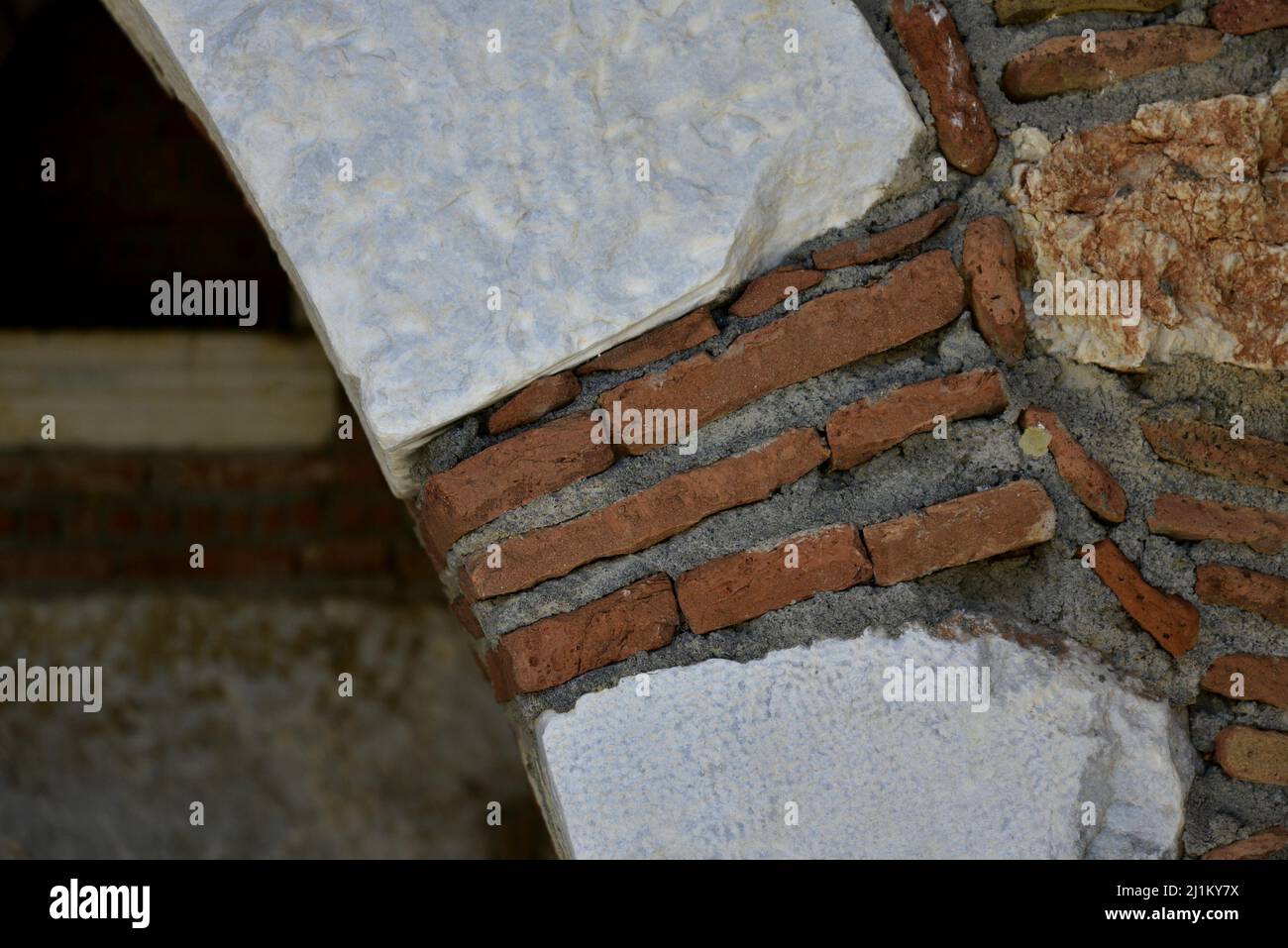 Stone marble and brick wall of Aghia Fotini a peculiar Christian church ...