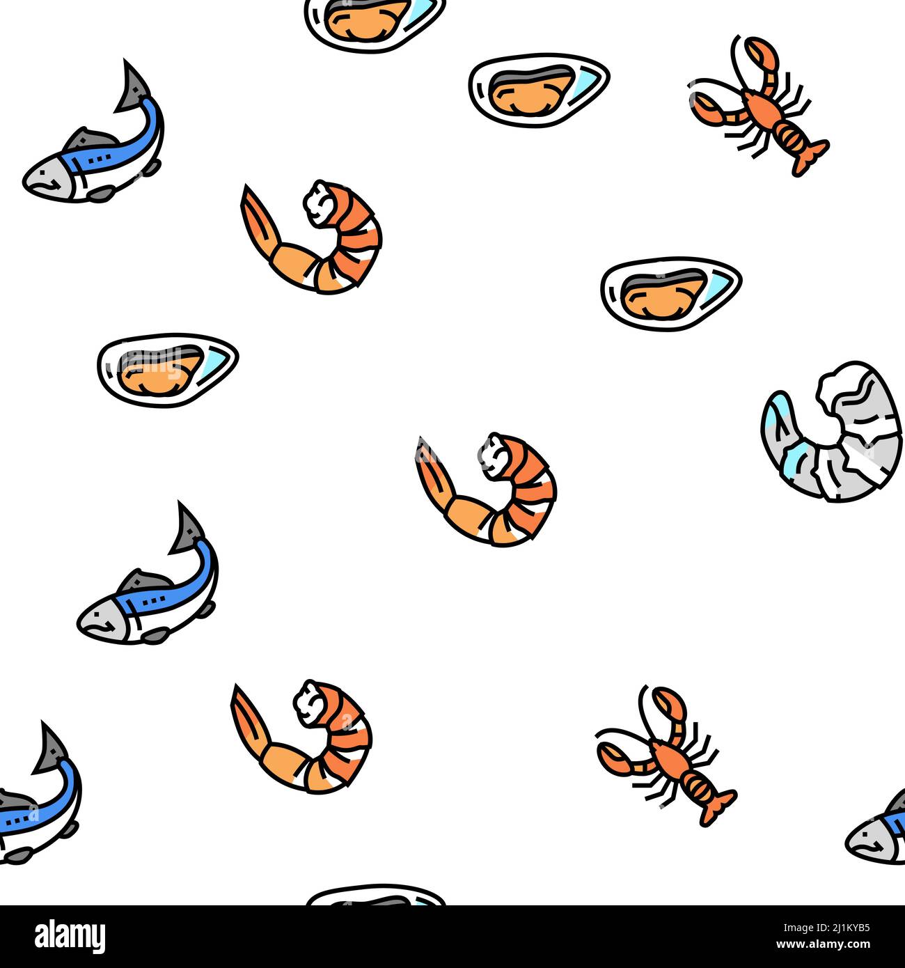 Seafood Cooked Food Dish Menu Vector Seamless Pattern Stock Vector ...