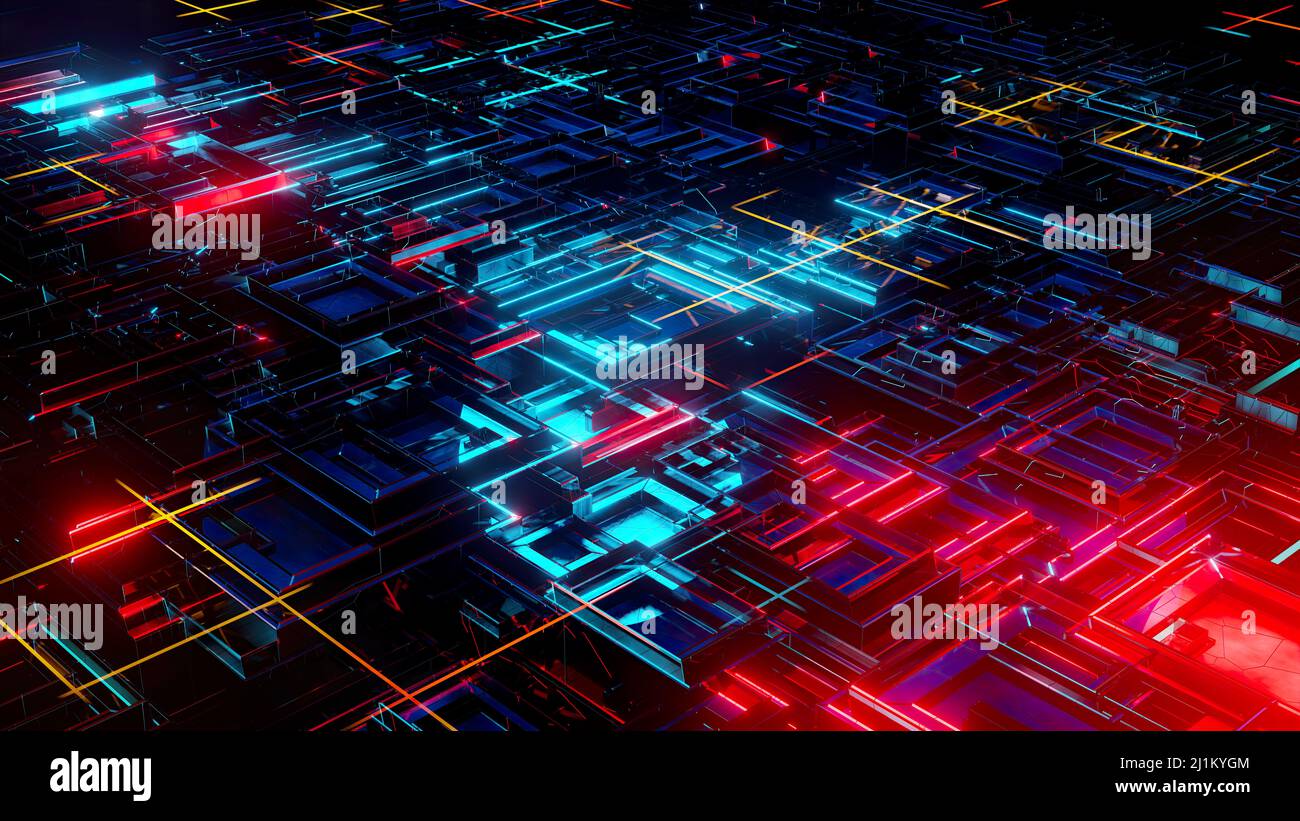 3d steel cubes, Abstract flying, fluorescent light, glowing neon cubes ...