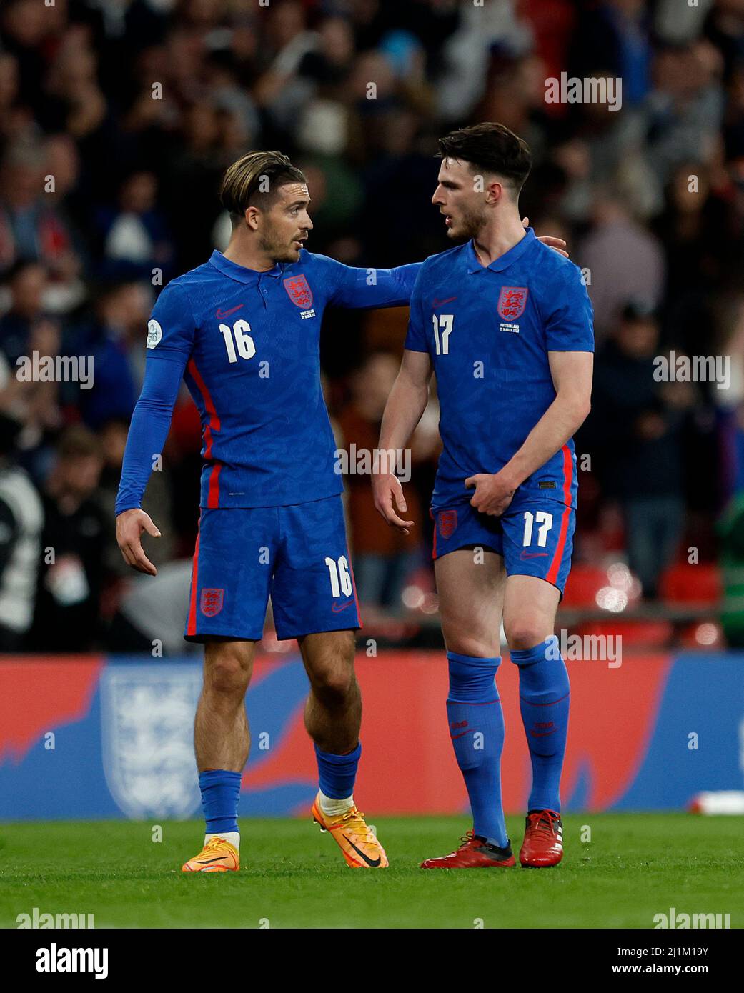 England's Jack Grealish and Declan Rice at the end of the Alzheimer's ...