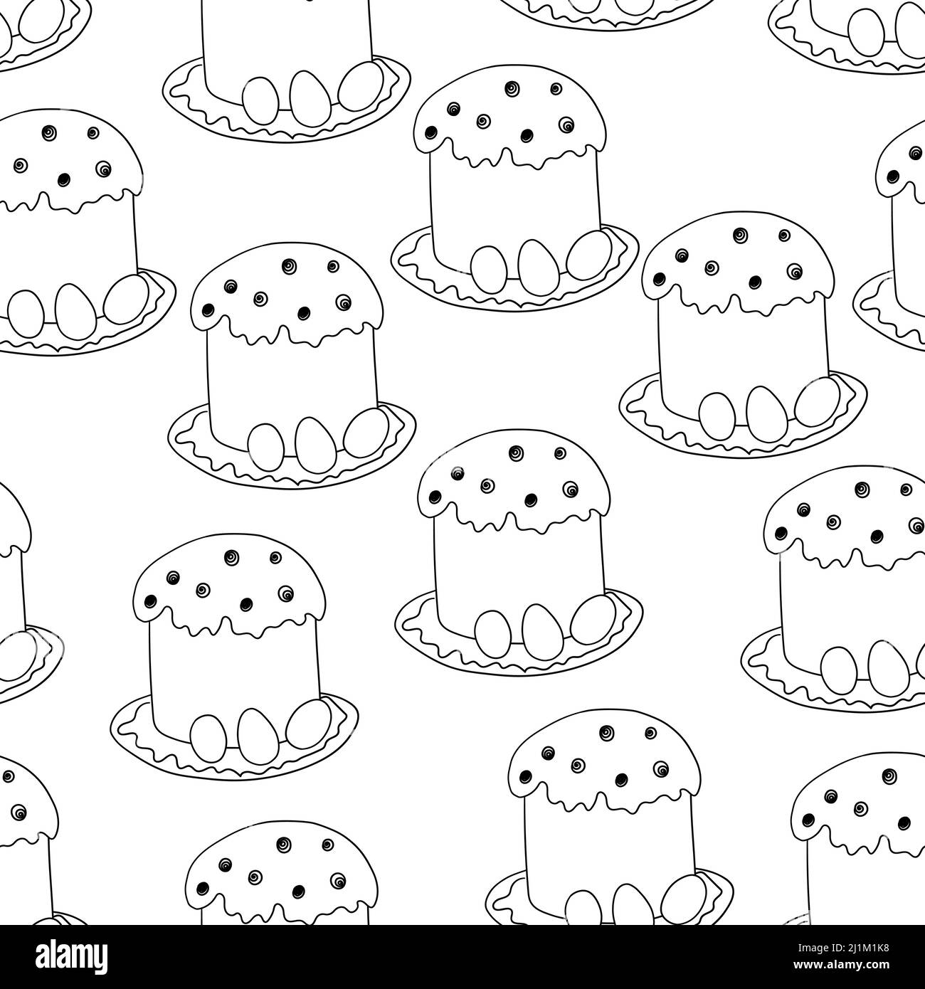 Seamless pattern with Easter cake on white background. Hand drawn Happy ...