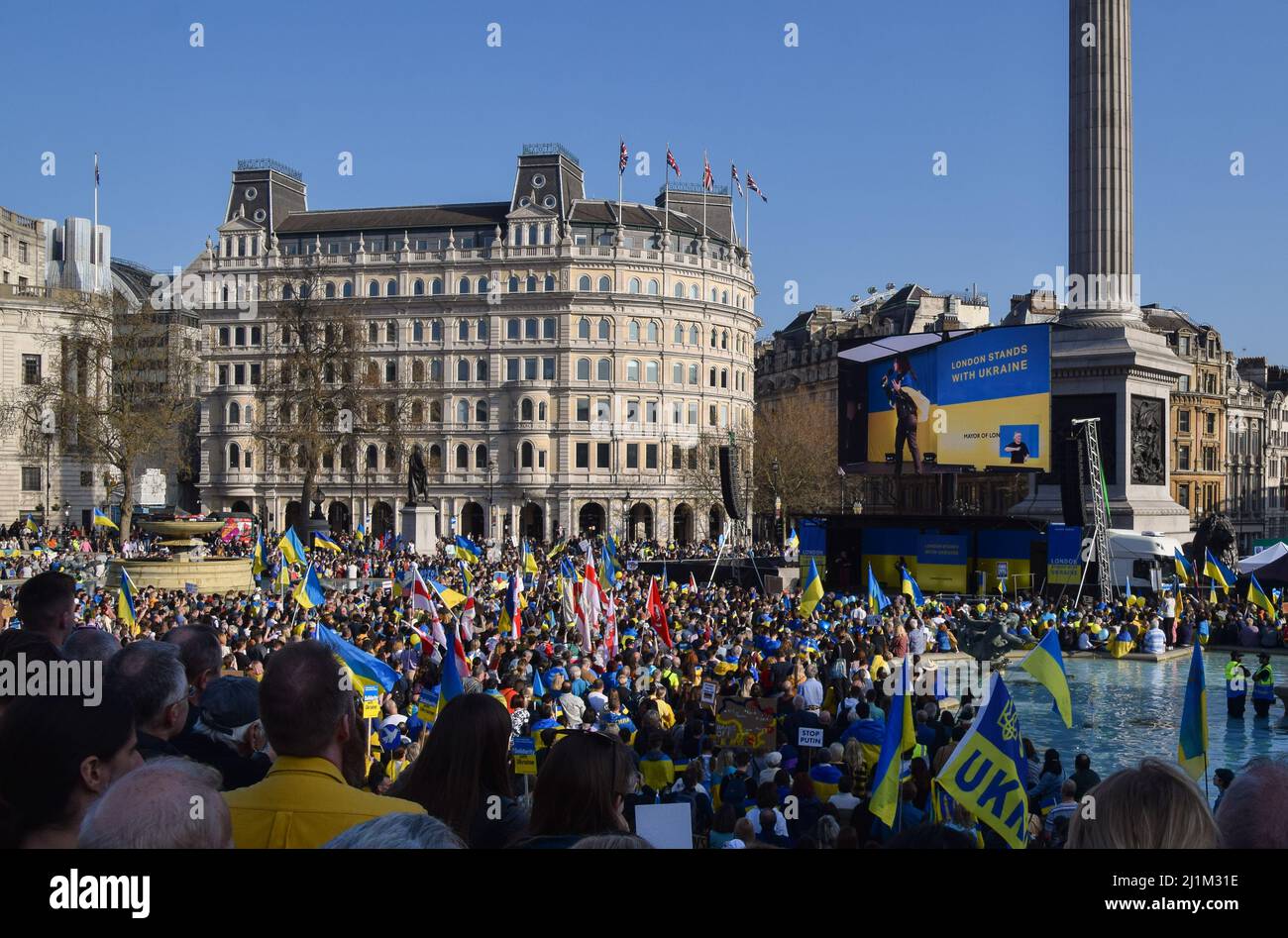 London, England, UK. 26th Mar, 2022. Protesters in Trafalgar Square ...
