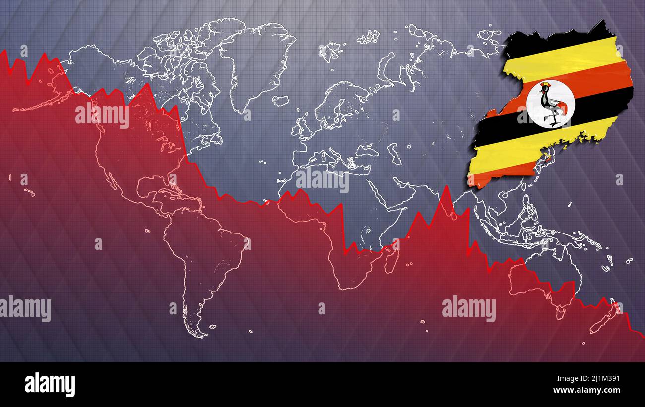 Economic crisis Uganda map and flag, recession Stock Photo - Alamy