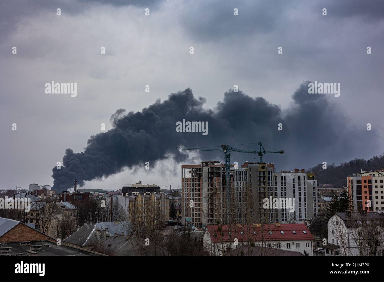 LVIV, UKRAINE - March 26, 2022: Destruction of civilian infrastructure ...