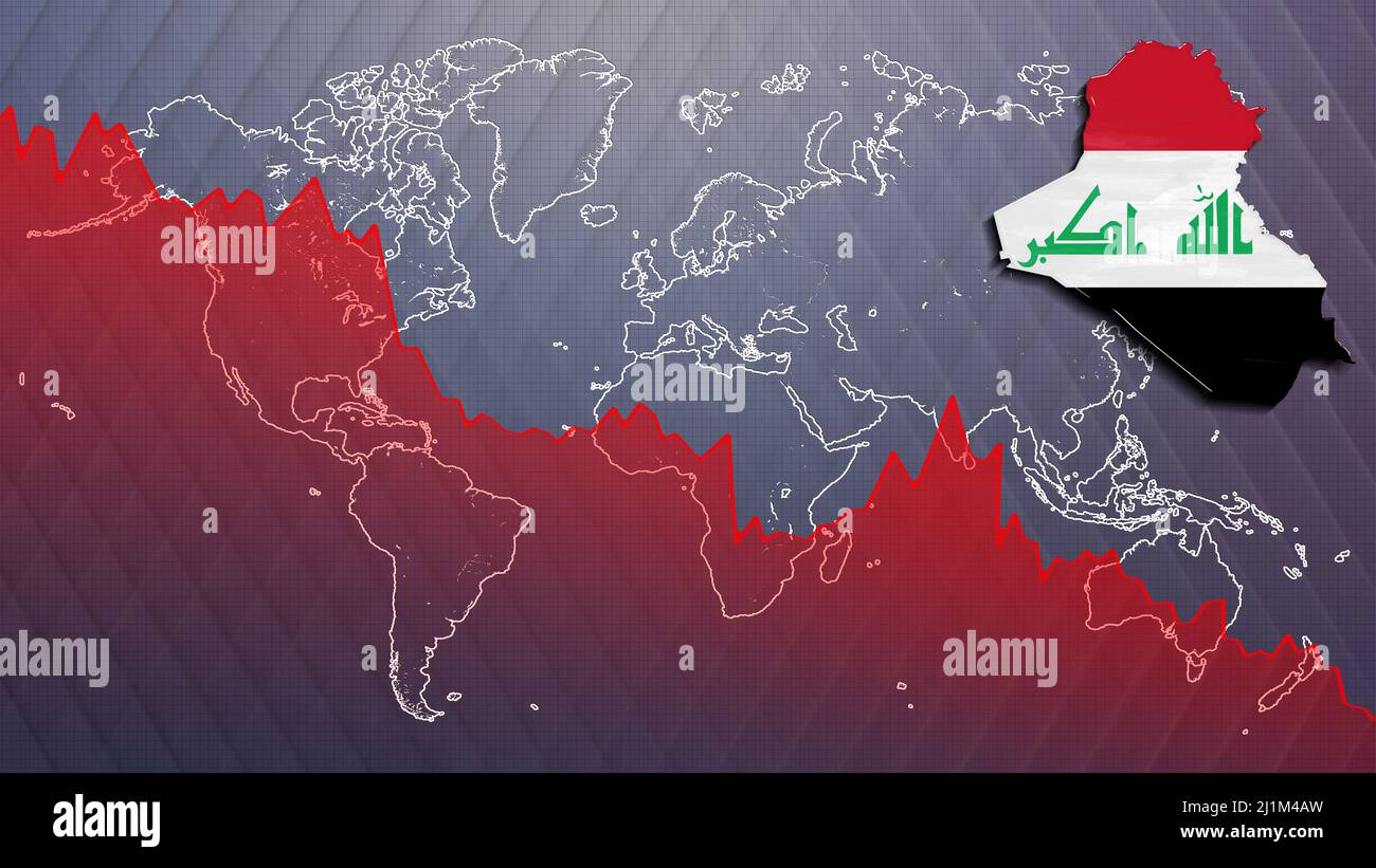 Economic crisis Iraq map and flag, recession Stock Photo - Alamy