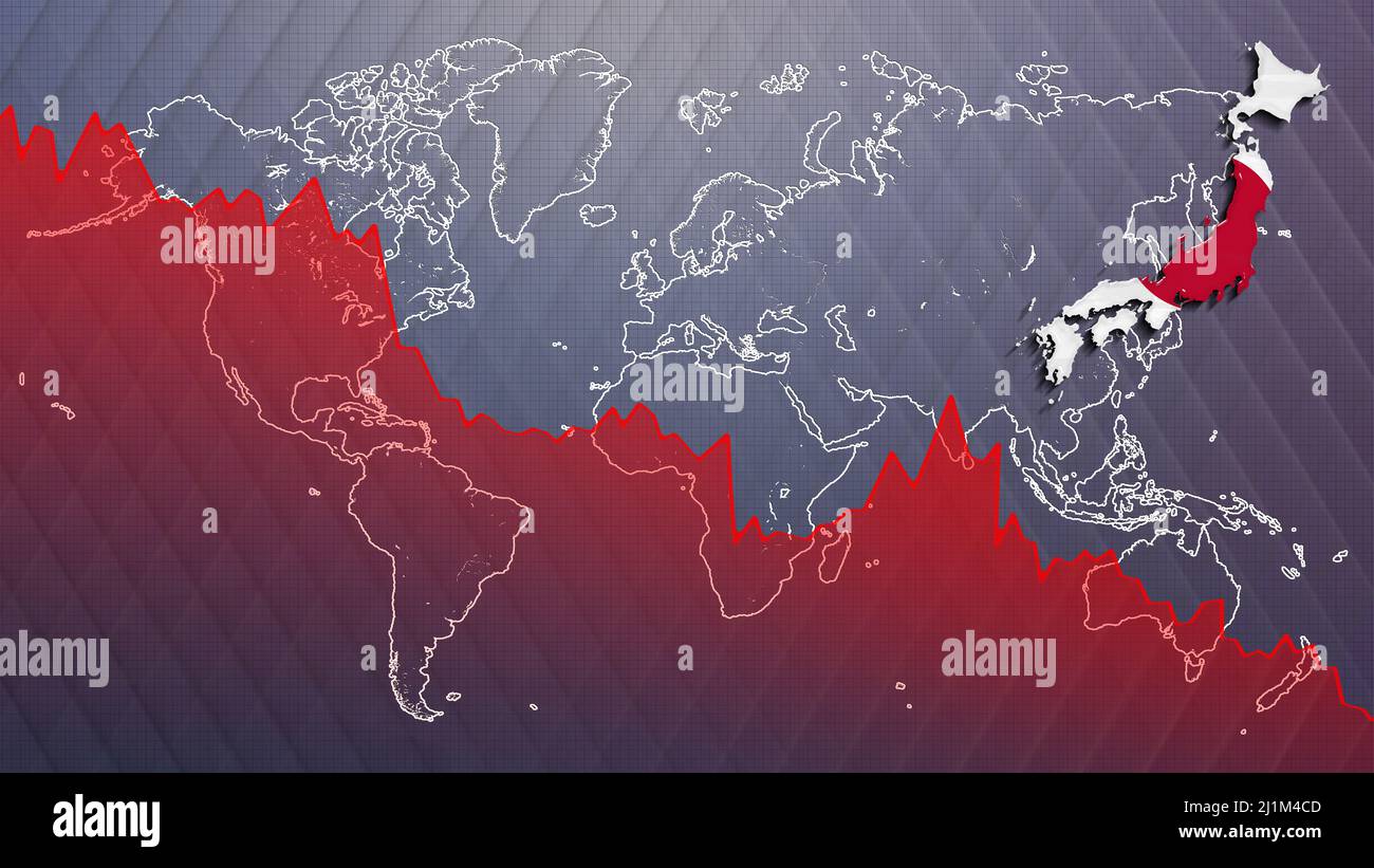 Economic crisis Japan map and flag, recession Stock Photo - Alamy