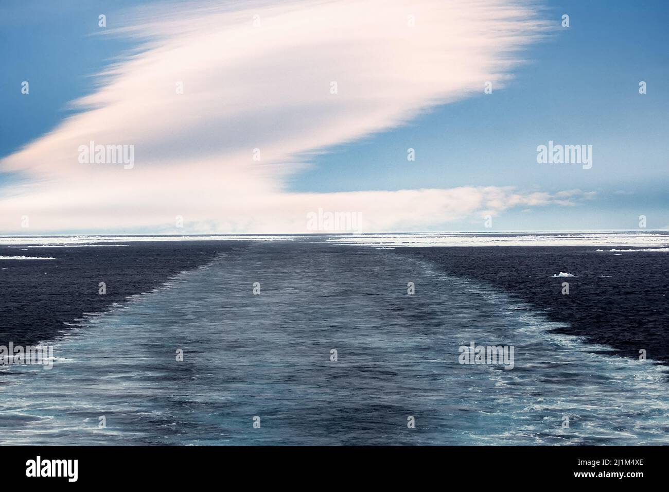 Channel (wakefield) from passage of ship in icy conditions of Arctic ...