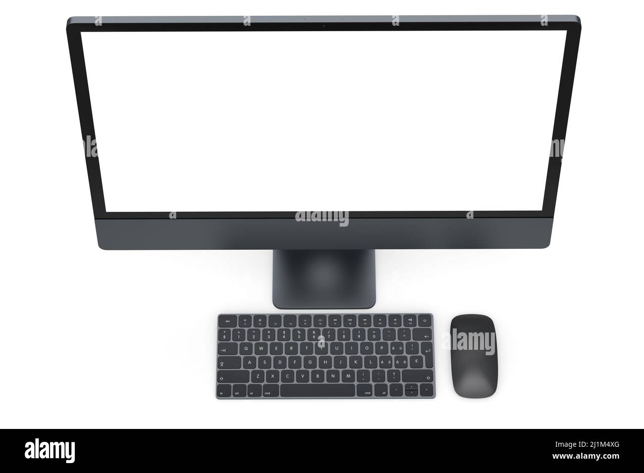 Realistic dark grey computer screen display with keyboard and mouse ...