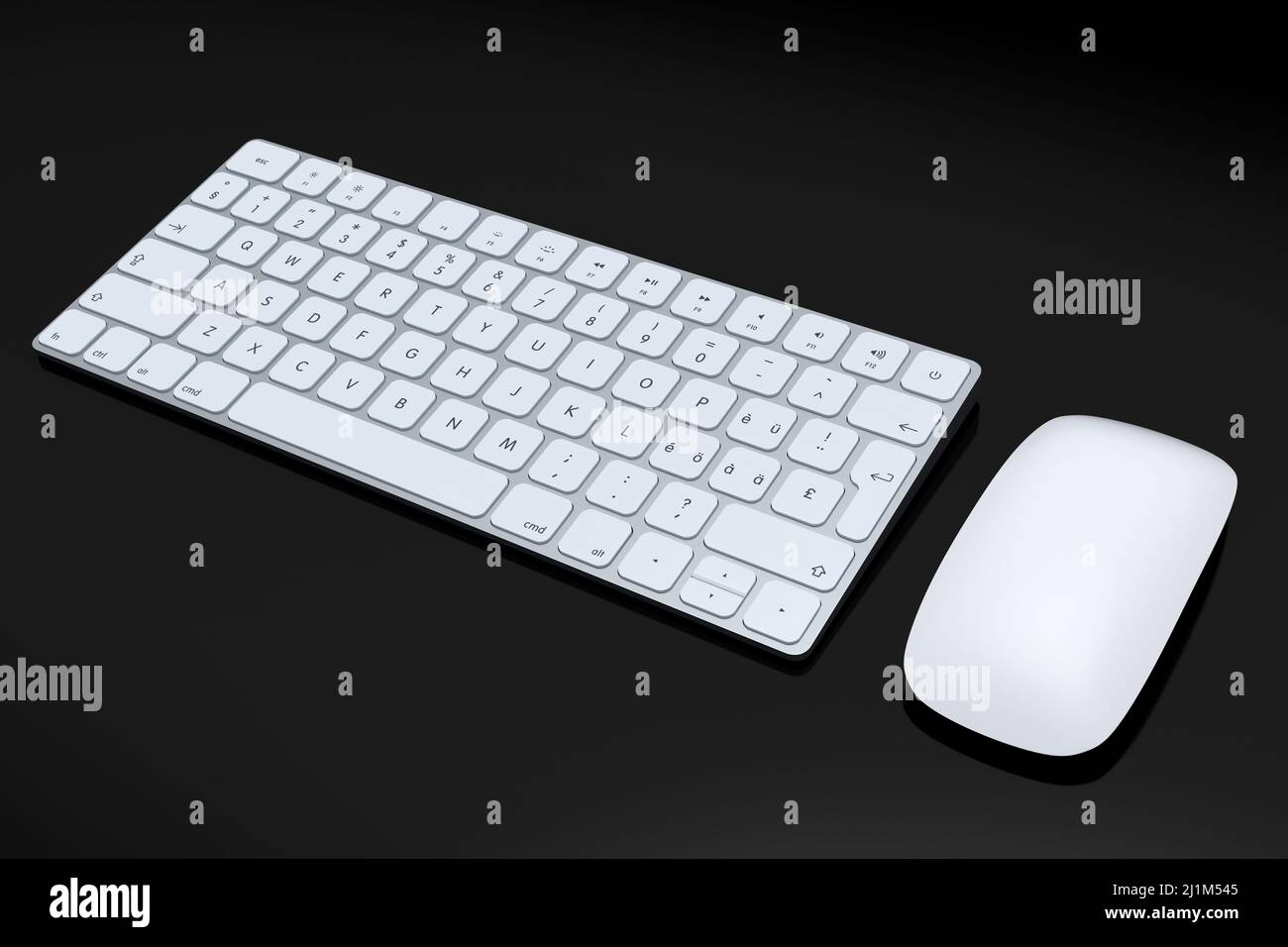 Modern white aluminum computer keyboard and mouse isolated on black background Stock Photo - Alamy