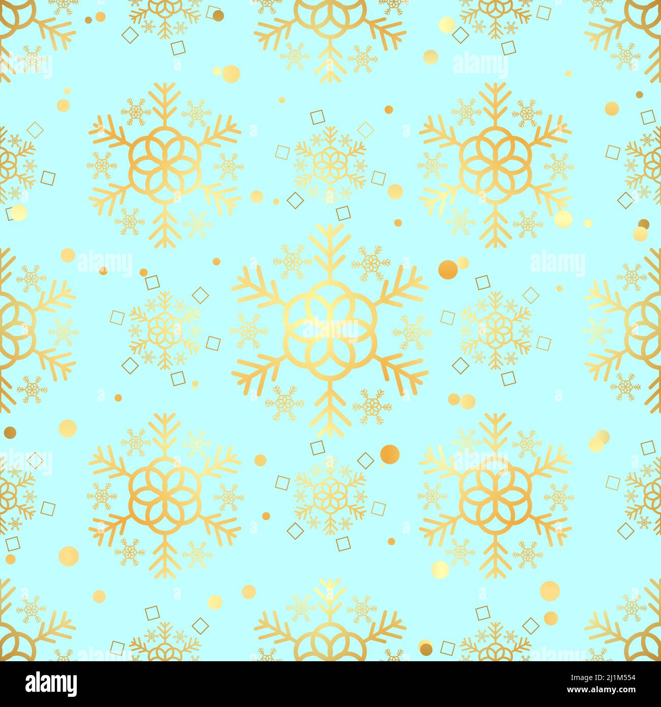 Christmas gold snowflake seamless pattern. Golden snowflakes on blue ...