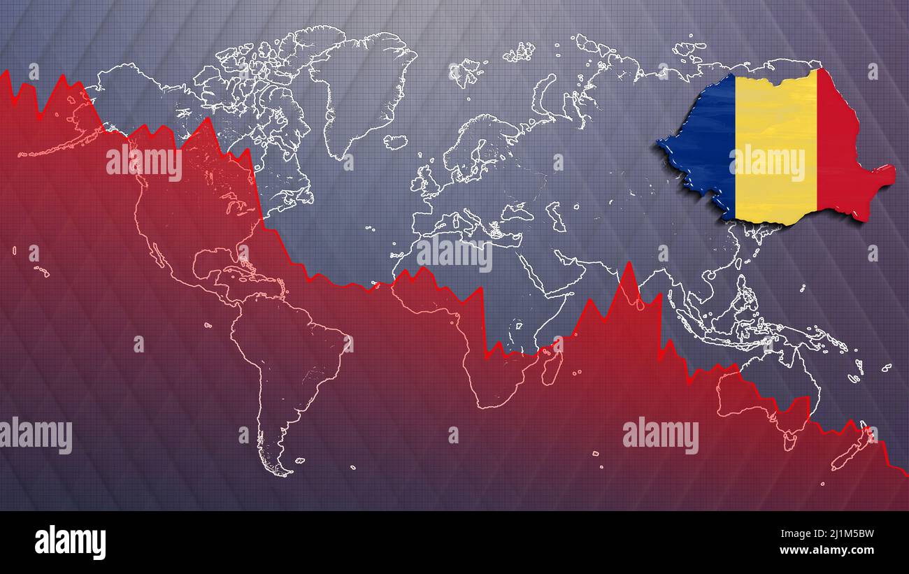 Economic crisis Romania map and flag, recession Stock Photo - Alamy