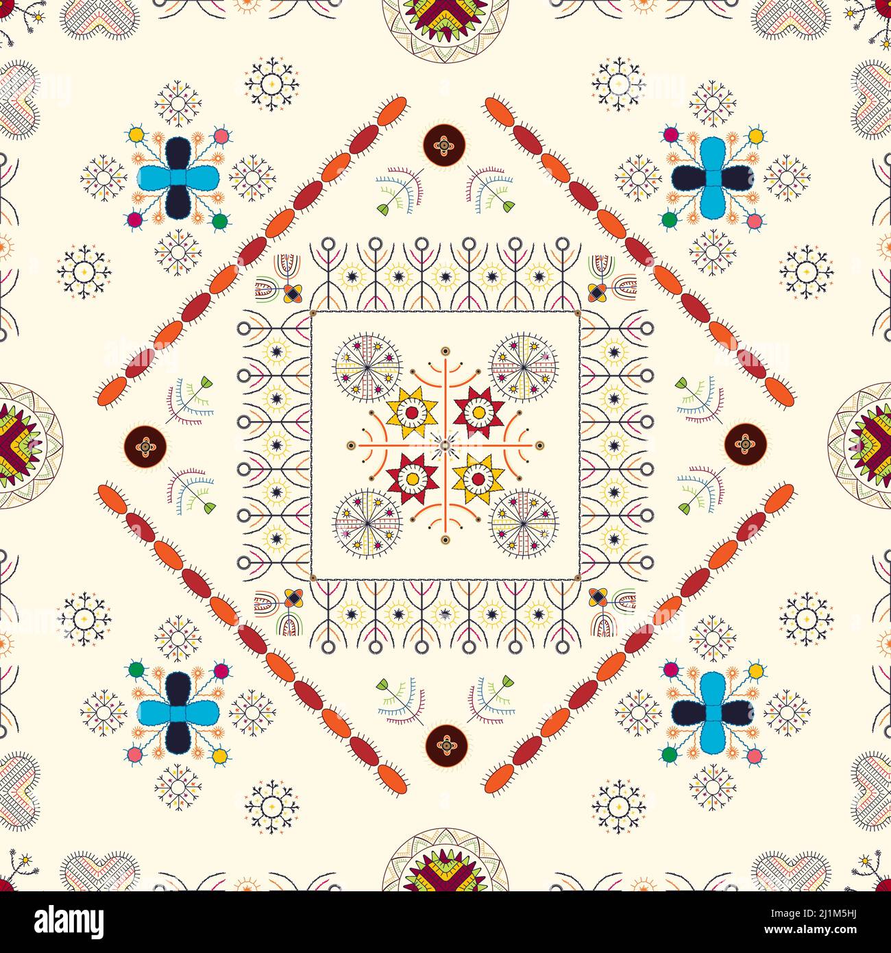 Folk art vector pattern inspired by Estonian Mulgi embroidery Stock ...