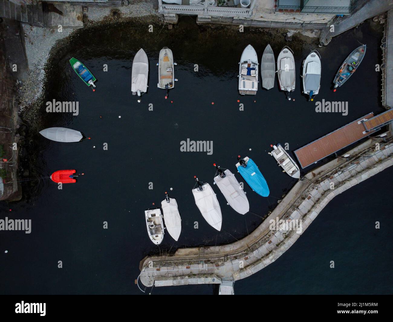 Aerial view of a dock with moored boats Stock Photo - Alamy
